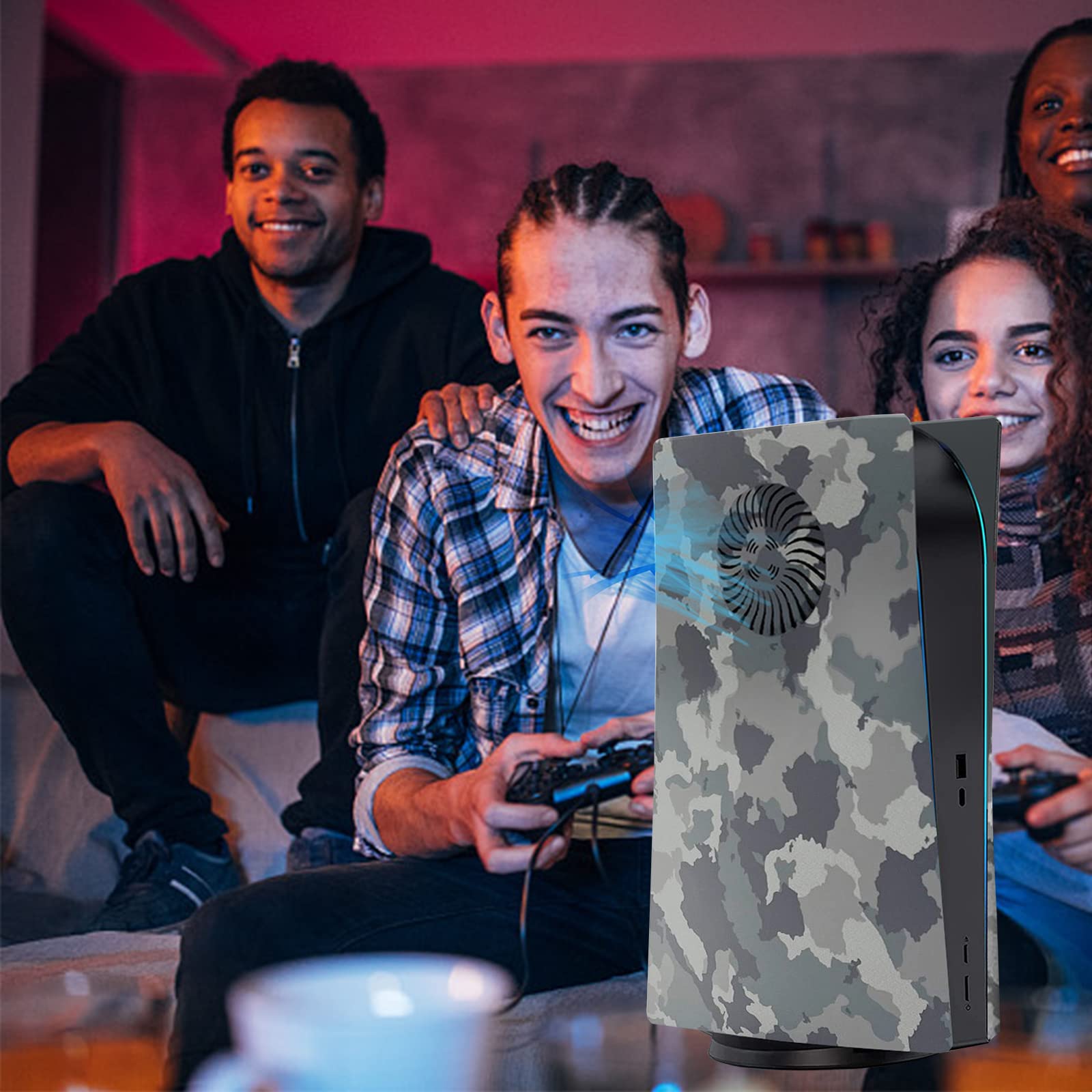 PS5 Plates Gray Camouflage, PS5 Face Plates with Cooling Vents, Anti-Scratch Dustproof PS5 Cover Plates Premium Hard PC PS5 Replacement Shell Plates for PS5 Console Disc Edition