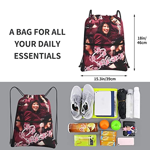 Tderloi Drawstring Backpack String Bag Sackpack Cinch Water Resistant Nylon For Gym Shopping Sport Yoga With Front Zipper Pocket, One Size
