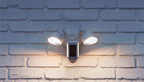 Ring Floodlight Camera Motion-Activated HD Security Cam Two-Way Talk and Siren Alarm, White