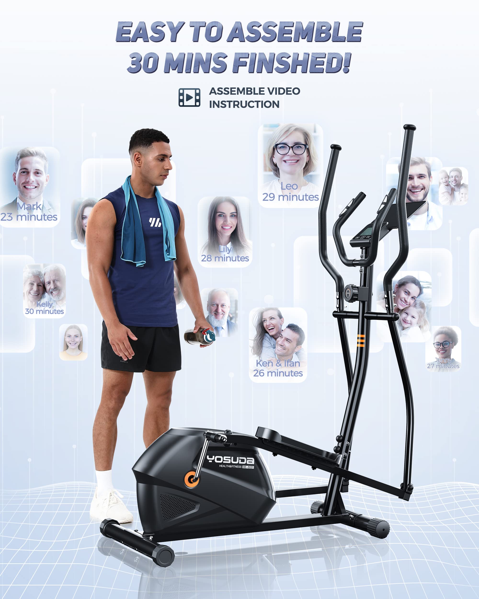 YOSUDA Compact Elliptical Machine - Elliptical Machine for Home Use with Hyper-Quiet Magnetic Drive System, 16 Levels Adjustable Resistance, with LCD Monitor