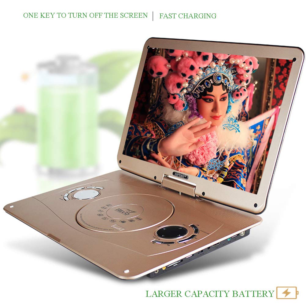 TJTZZ DVD Player, 18 Inch for Car Home Digital with HDMI in/Output,Built-in Rechargeable Battery Support 1080P MP4 Video, Sync Screen, AV Out/in, USB/SD Playback