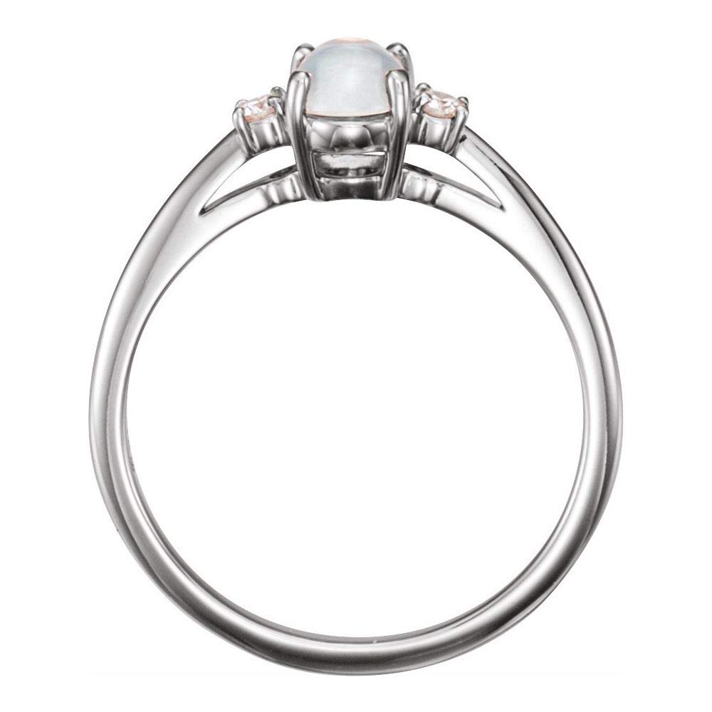 Solid 925 Sterling Silver Rainbow Moonstone and .06 Cttw Diamond Ring Band (Width = 6.3mm) - Size 7