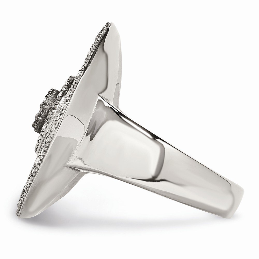 Solid Stainless Steel Mother of Pearl/Druzy Quartz and Crystal Ring Band Size 7