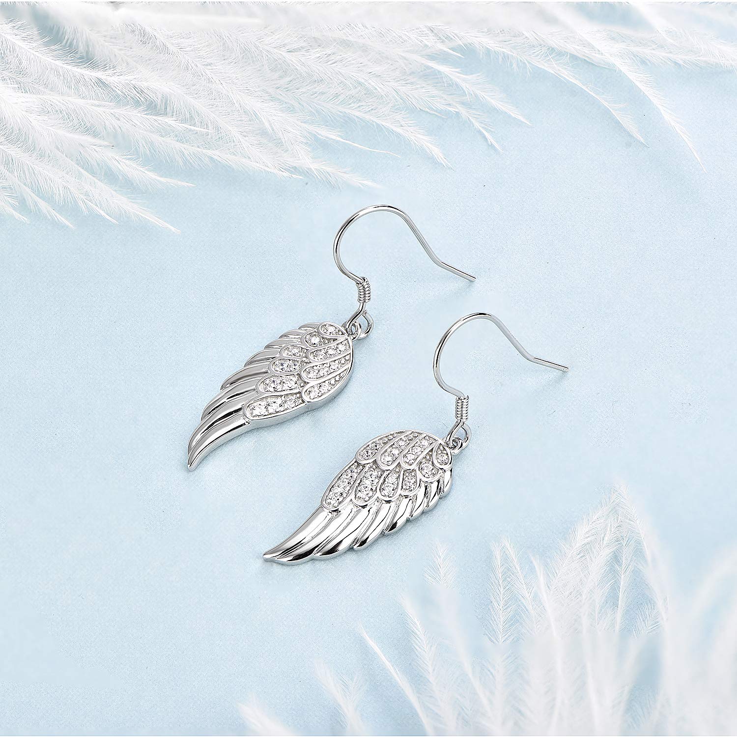 Starchenie Angel Wings Dangle Earrings for Women 925 Sterling Silver Cubic Zirconia