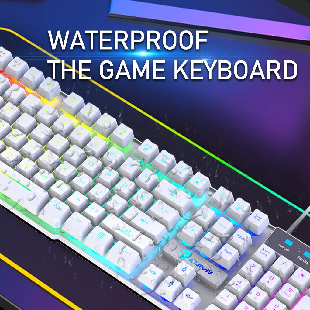 XINMENG 4-in-1 Gaming Keybaord Mouse Headset Combo,RGB Rainbow LED Backlight Gamer Keyboard and Crack Game Mouse Illuminate 3.5mm Stereo Camouflage Headphone for Laptop Computer PC Games
