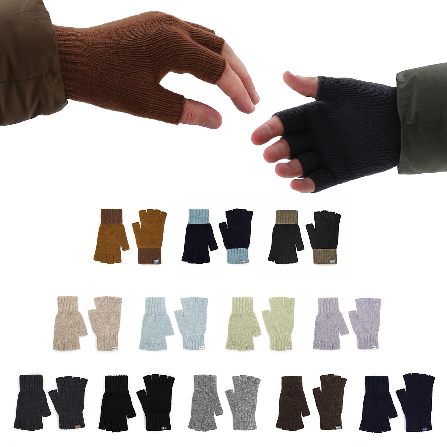 UNDERCONTROL Logo Label Unisex Fall Winter Outdoor Coloring Stretchy Knit Fingerless Warmer Korea Touch Screen Gloves (BLACK)