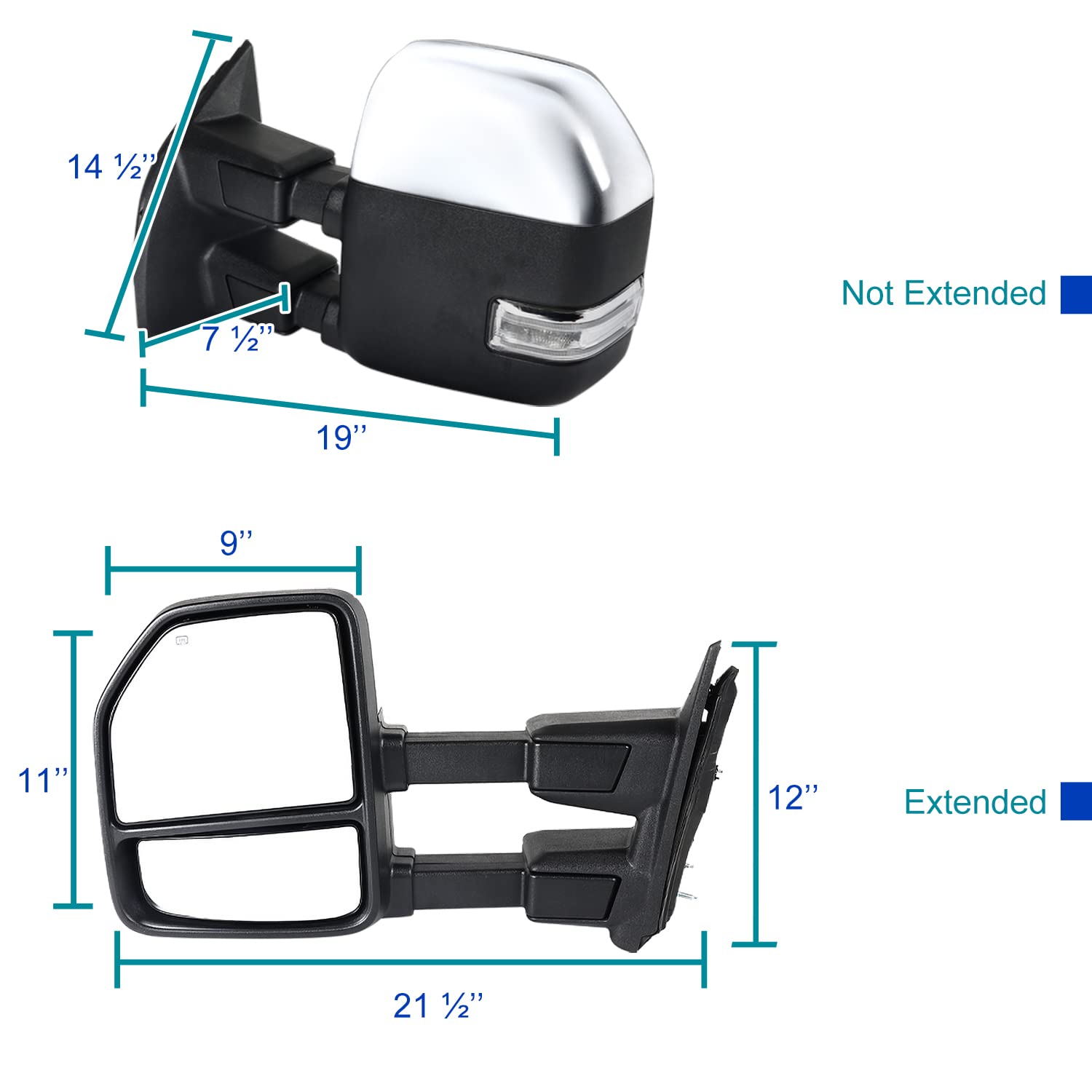Spec-D Tuning Chrome Telescopic Towing Mirror Clear Signal Power Heated Compatible with Ford F250 Super Duty 1999-2016