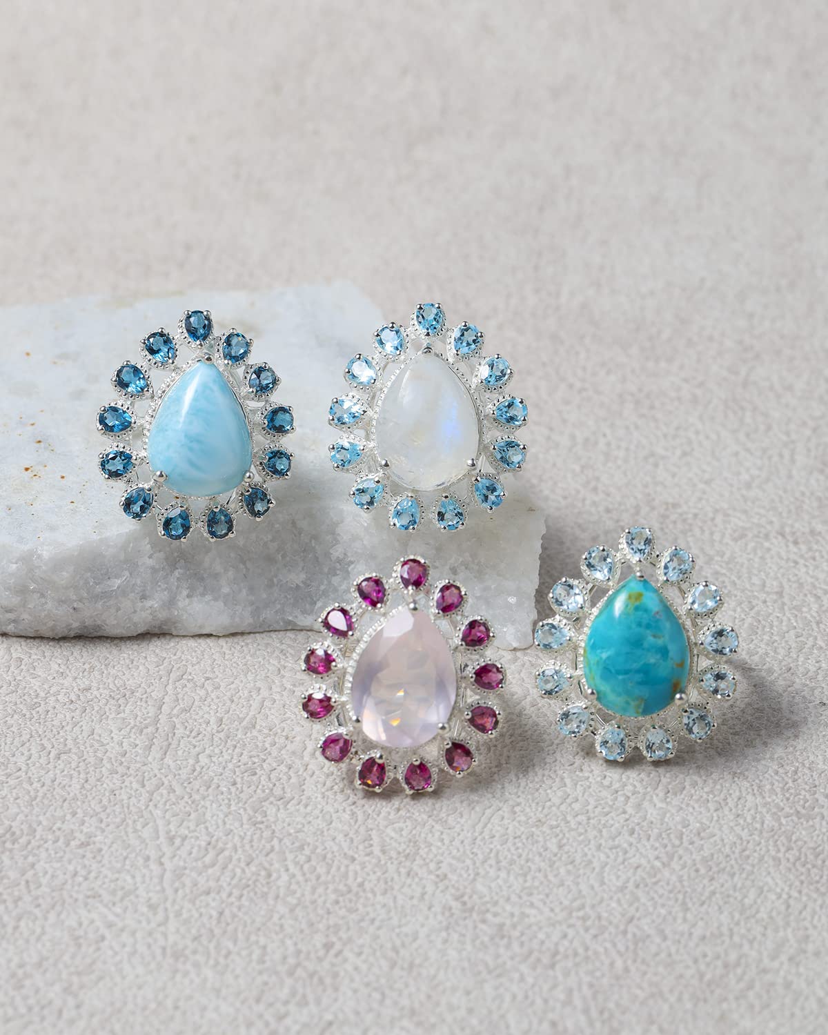 YoTreasure Pear Shaped Larimar London Blue Topaz Solid 925 Sterling Silver Gemstone Engagement Rings for Women
