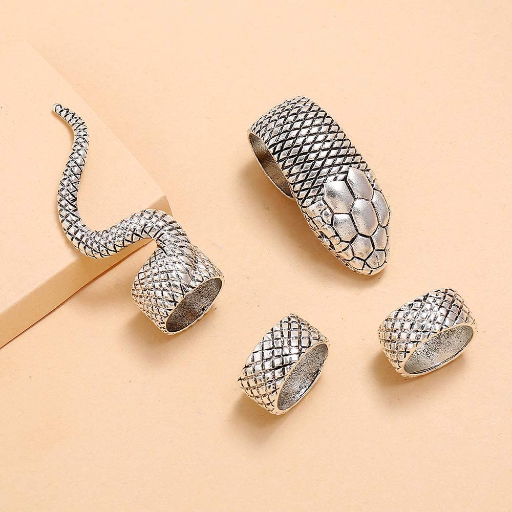 Xerling 4Pcs Gothic Snake Knuckle Rings Punk Finger Ring Set for Men Women Boys Girls Unisex Stacking Rings