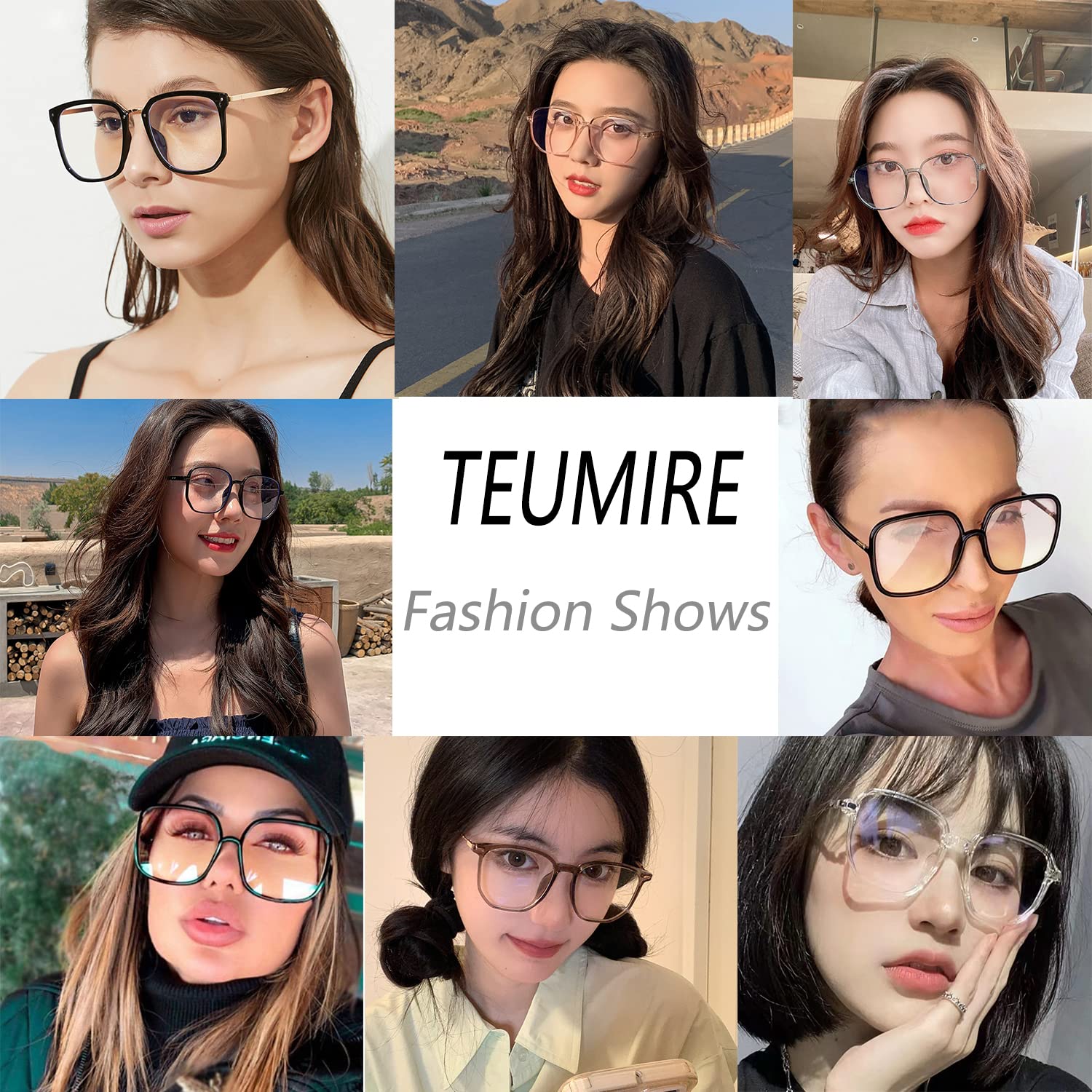 Teumire Classic Fake Nerd Glasses for Women Men Clear Lens Semi Rimless Eyeglasses (Bright Black Frame)