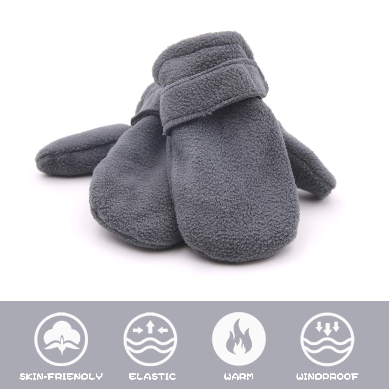 Toddler Infant Winter Mittens Lined with Fleece Easy-on Baby Boy Girls Warm Gloves Outdoor (B-Grey&Navy, M (1-2 Years))
