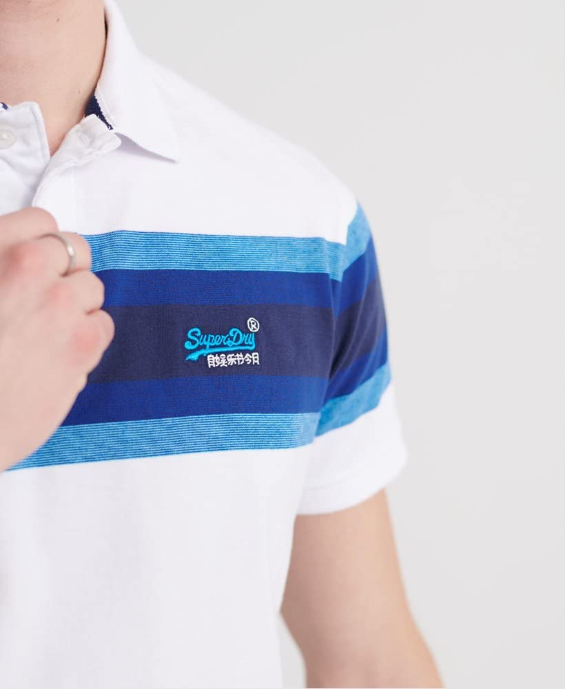 Superdry Mens Organic Cotton Malibu Stripe Polo Shirt White Stripe Size M