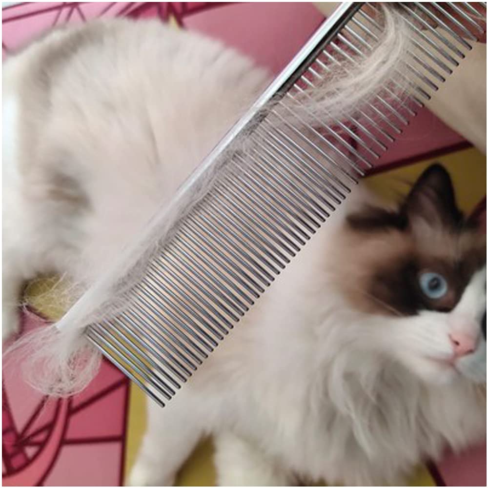 TanDraji Dog Combs for Grooming, 2 Pack Metal Dog Comb with Rounded Teeth, Stainless Steel Cat Comb for Removing Tangles and Knots for Dogs and Cats