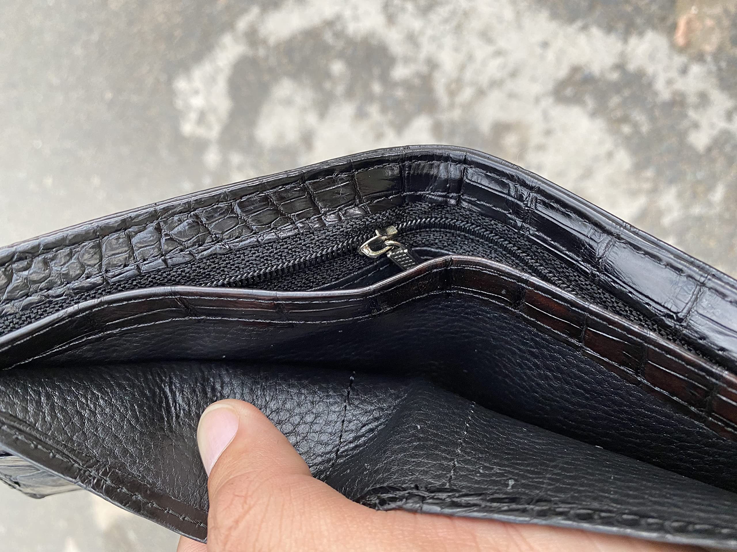 Viet Nam Black Double Side Genuine Real Alligator Hornback Leather Bi-fold Men's Wallet ,Handmade Crocodile Leather Wallet Men, XL