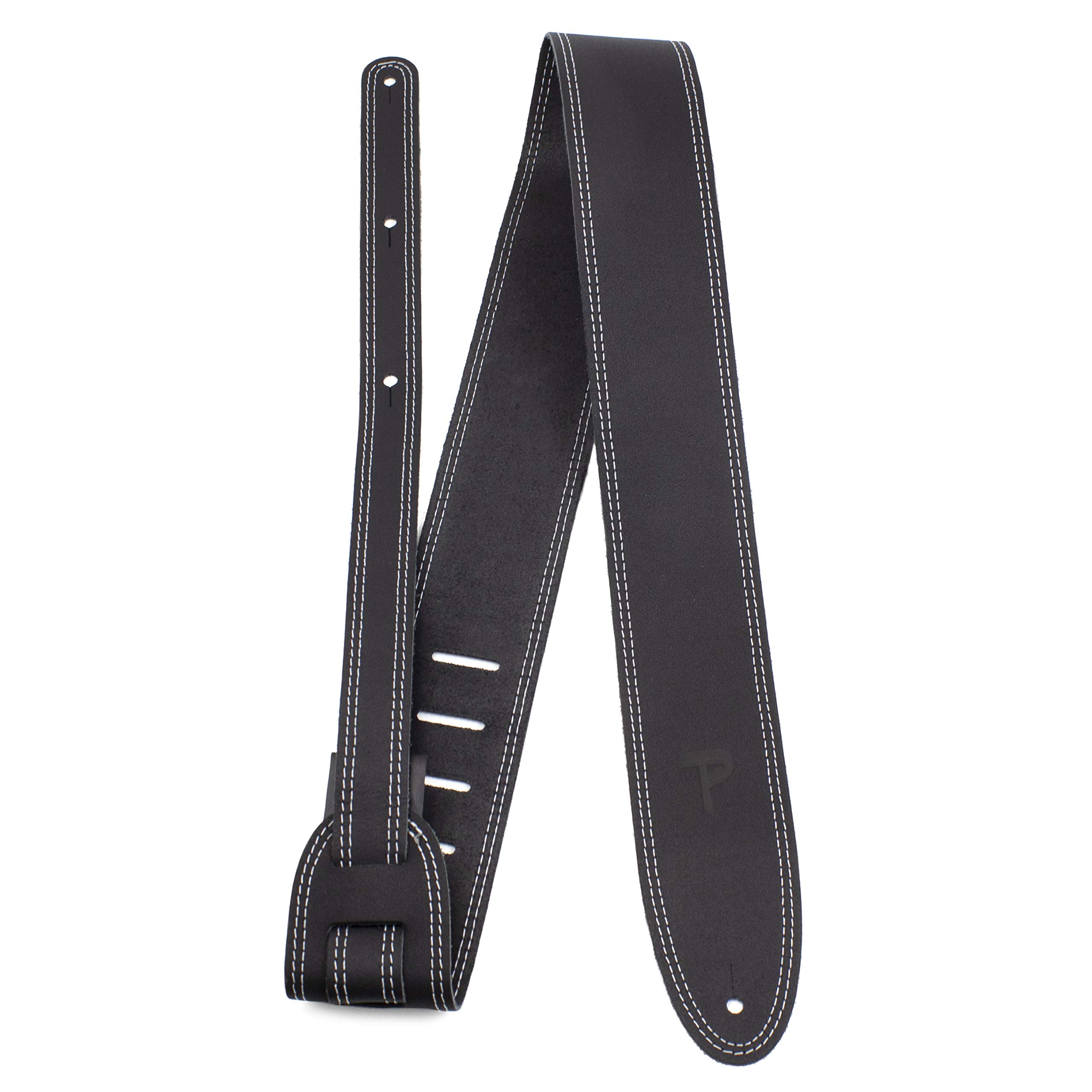Perri's Leather Ltd. - Double Stitched Leather Strap - Adjustable Strap from 41" to 56" for Electric, Acoustic, Bass Guitars - for Kids & Adults - Black (BDS-175)
