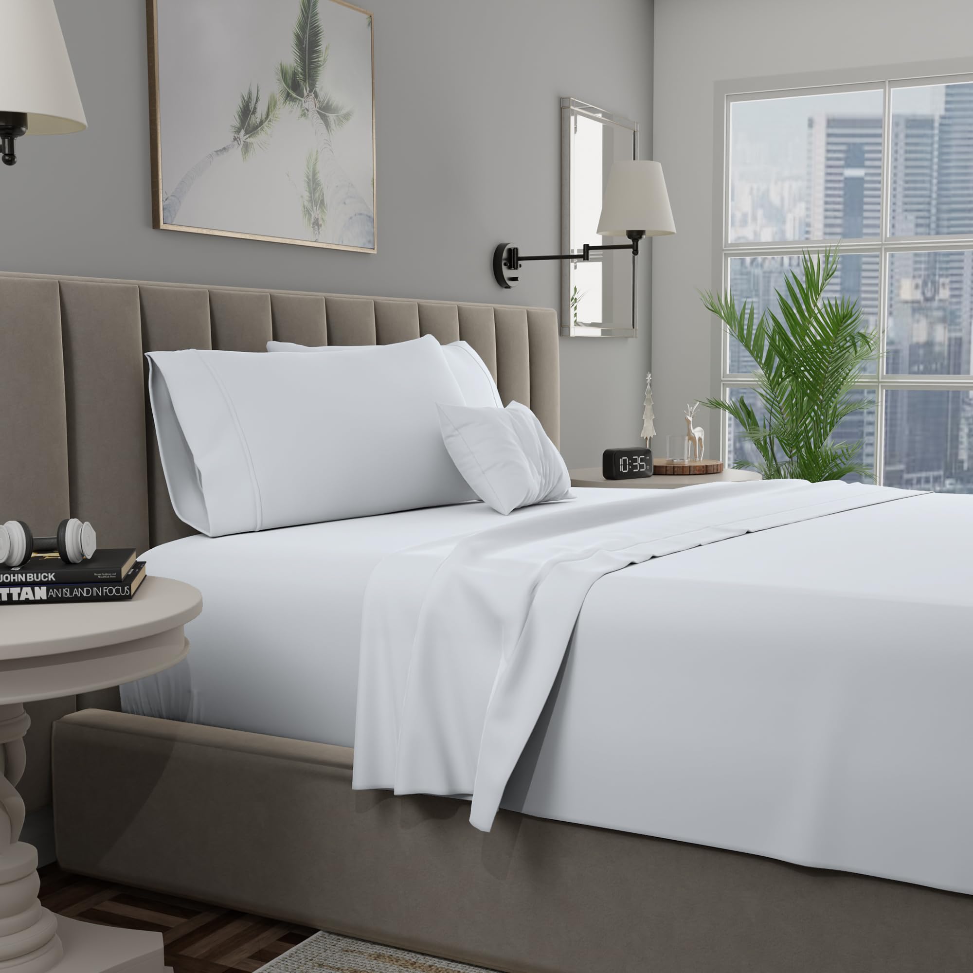 Purity Home Full Bed Sheet Set, 400TC 100% Cotton Bed Sheets, Hotel Quality Snow Sheet Set, Skin Friendly Cooling Bed Sheets with Deep Pockets, Hotel Luxury Sheets for Full Bed - White