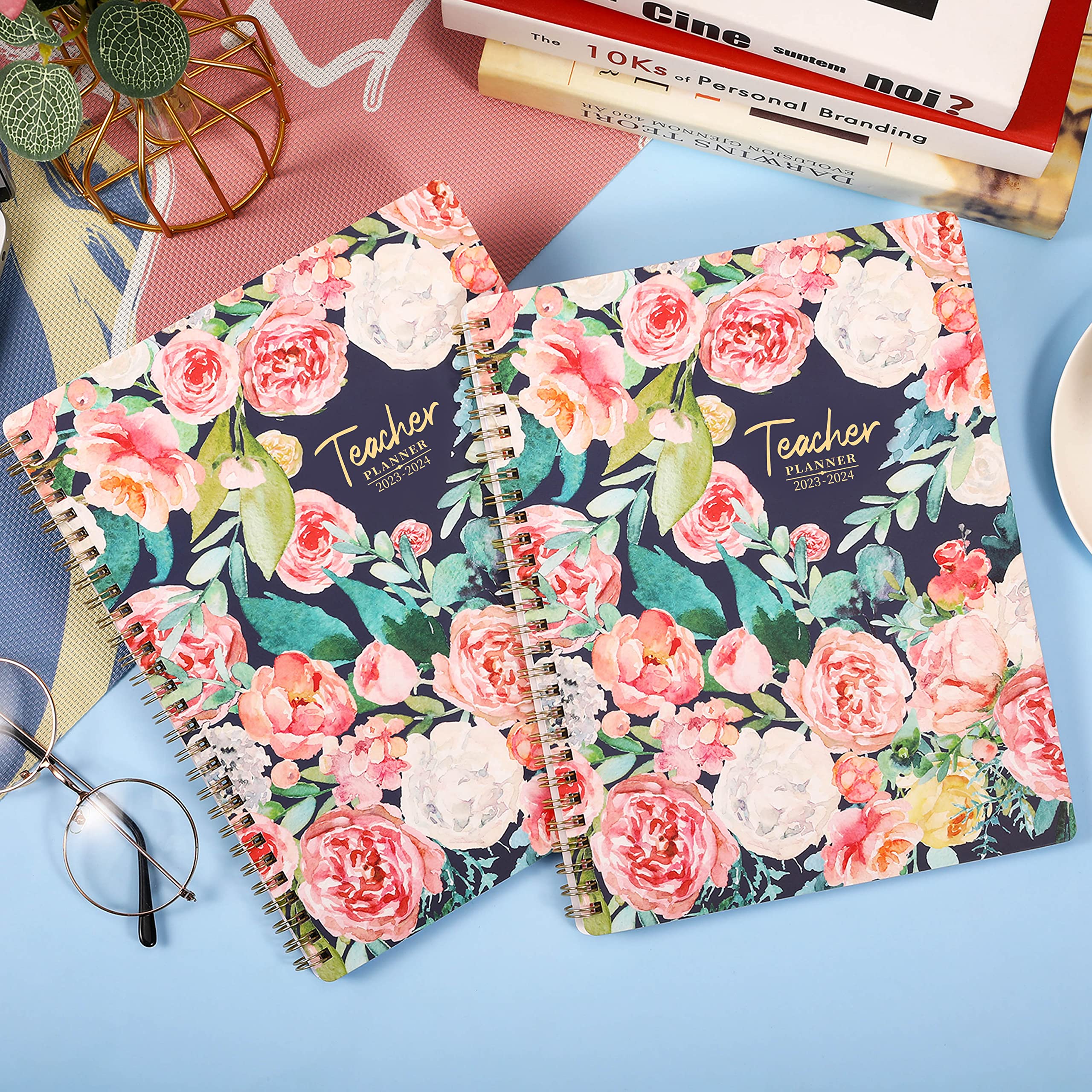 Teacher Planner 2023-2024 - 2023-2024 Teacher Planner, Academic Planner 2023-2024 from July 2023 to June 2024, 8" x 10", Teacher Lesson Plan Book with Quotes, Strong Twin-wire Binding - Floral