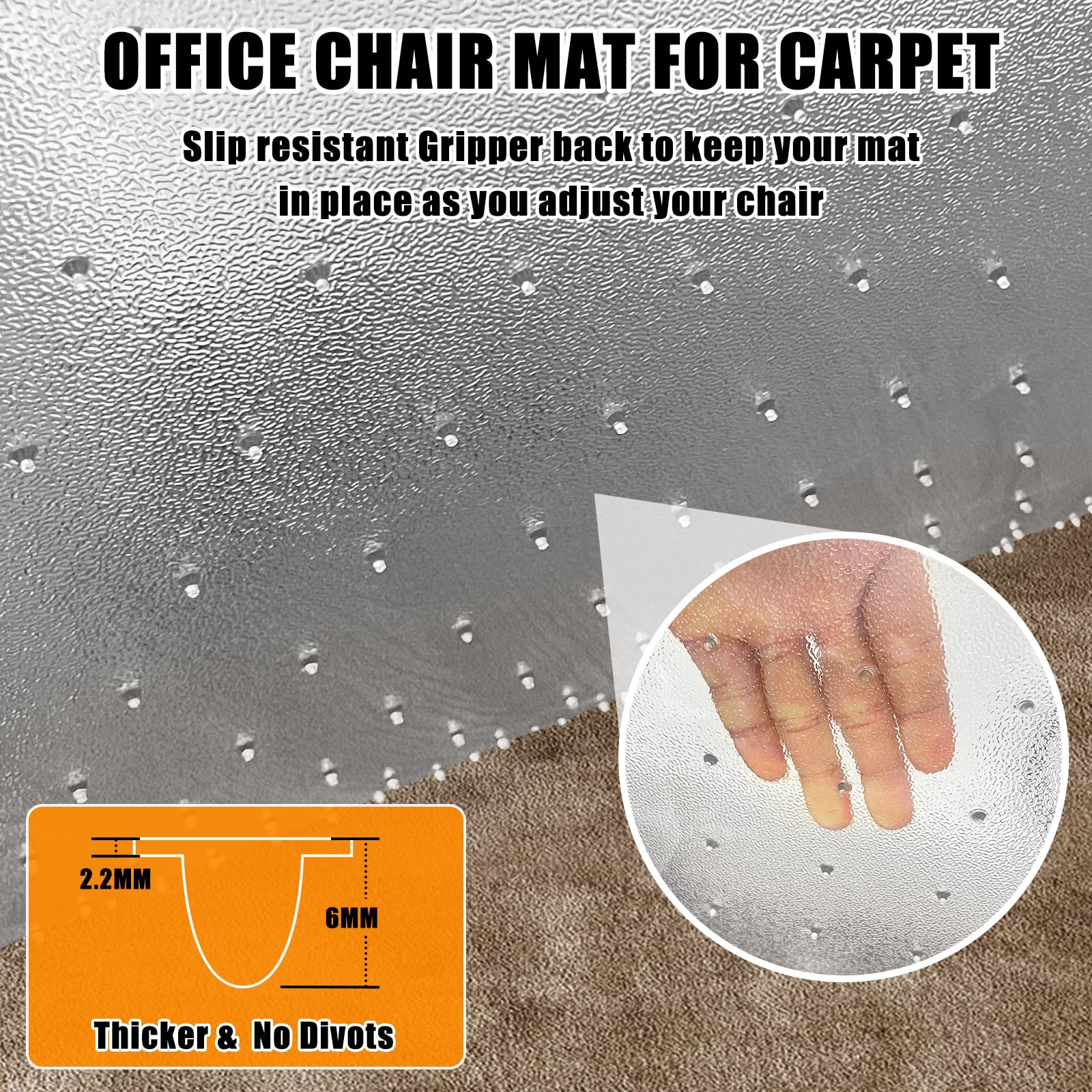 SHAREWIN Office Chair Mat for Carpet - Shipped Flat, Heavy Duty Anti-Slip Under Desk Protector for Low &Medium Pile Carpeted Floors, Plastic Rolling Computer Mats, 47"x29", Clear, No Divot, No Curl