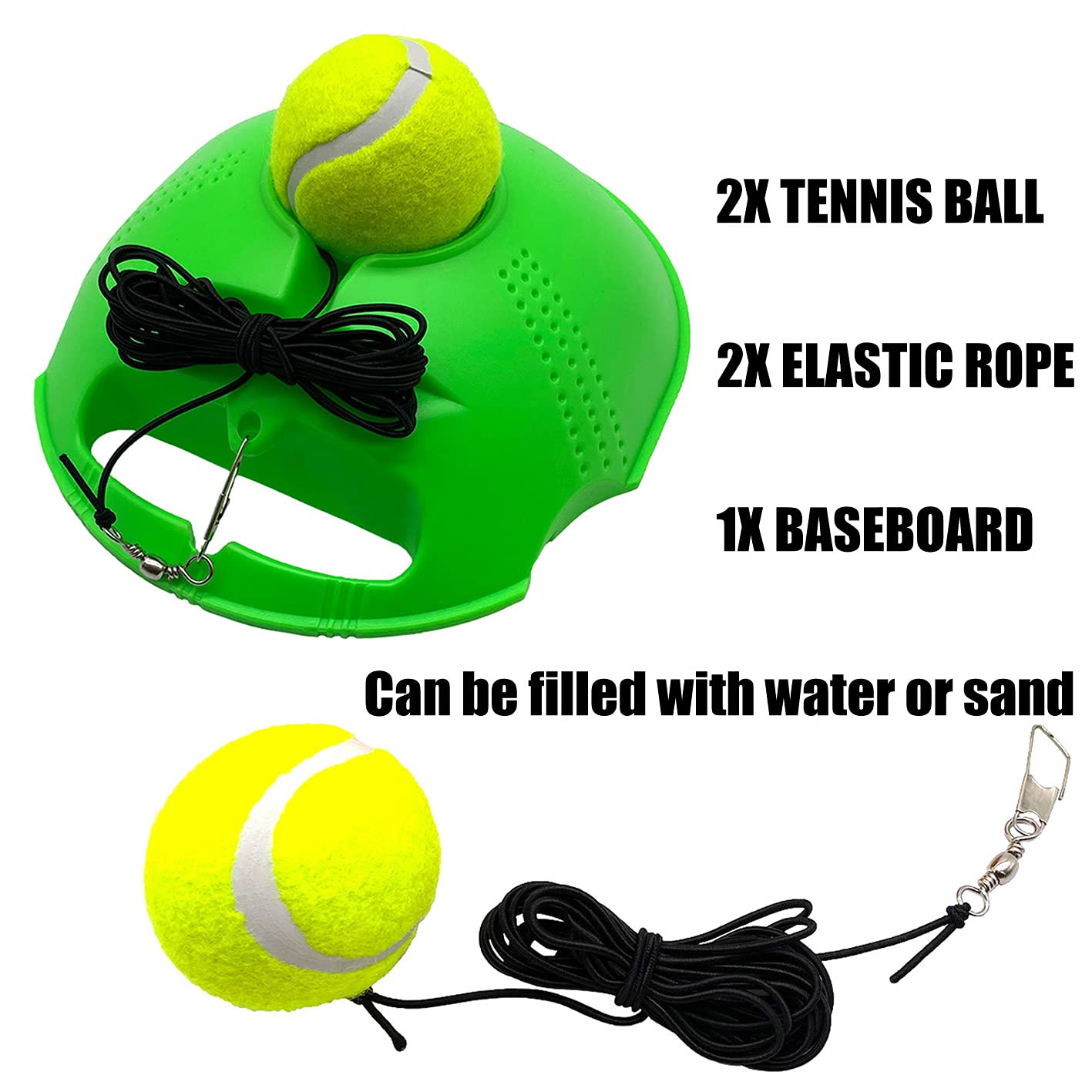 TaktZeit Tennis Trainer Rebound Baseboard Self Tennis Training Equipment Tennis Practice Rebounder with 2 String Tennis Balls (Flash Green)