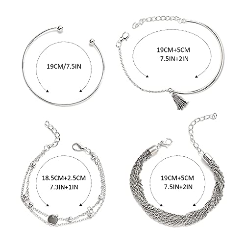 Werhonton Boho Layered Bracelets Set for Women Sequins Tassel Multiple Bracelet Assorted Stackable Bracelets (5-Silver)