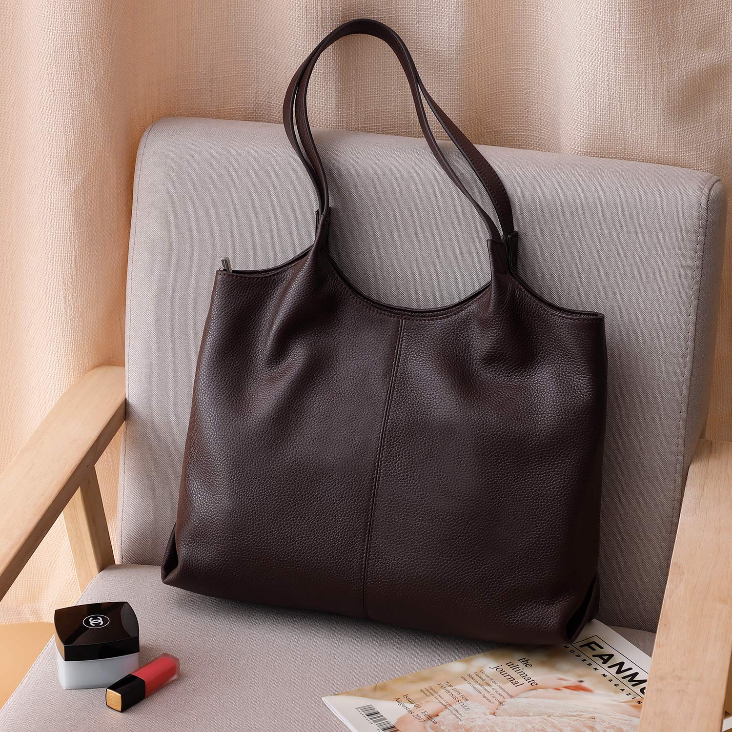 Soft Leather Tote Purse Zipper Closure Designer Handbag Women RFID Top-handle Bag Lightweight