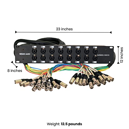 Seismic Audio Rack Mount 16 Channel TRS Combo Splitter Snake Cable-5' and 15' XLR Trunks (SARMSS-16x515)