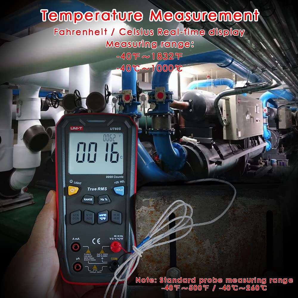 UNI-T Digital Multimeter UT60S, True RMS, NCV Measures Voltage Current Resistance Capacitance Frequency Duty Cycle, Tests Diodes Transistors Data Hold Auto Range