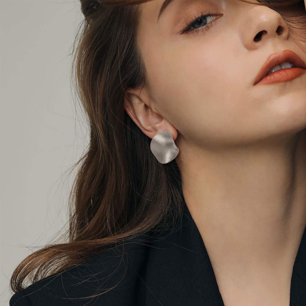TONLUYAX Silver-Tone Clip on Earrings for Women Not Pierced Big Hammered Disc Clip Earrings