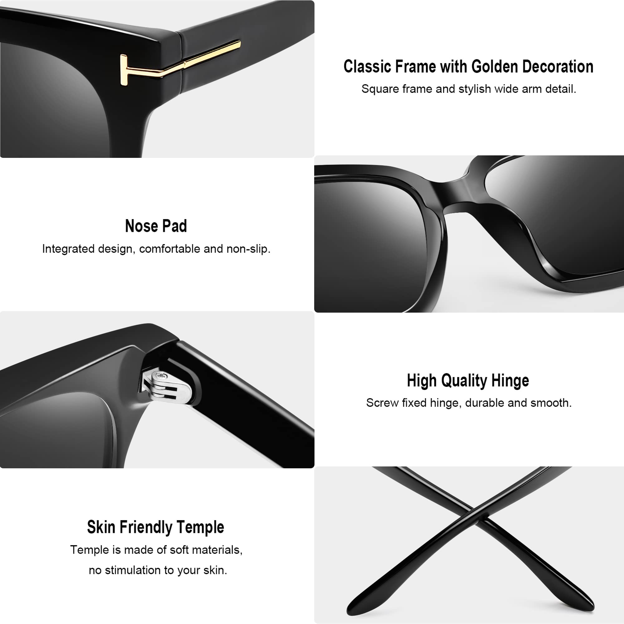 Wzerry Polarized Sunglasses for Women, Classic Retro Square Oversized Sun Glasses UV400 Protection
