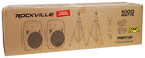 Rockville RPG122K Dual 12" Powered Speakers, Bluetooth+Mic+Speaker Stands+Cables