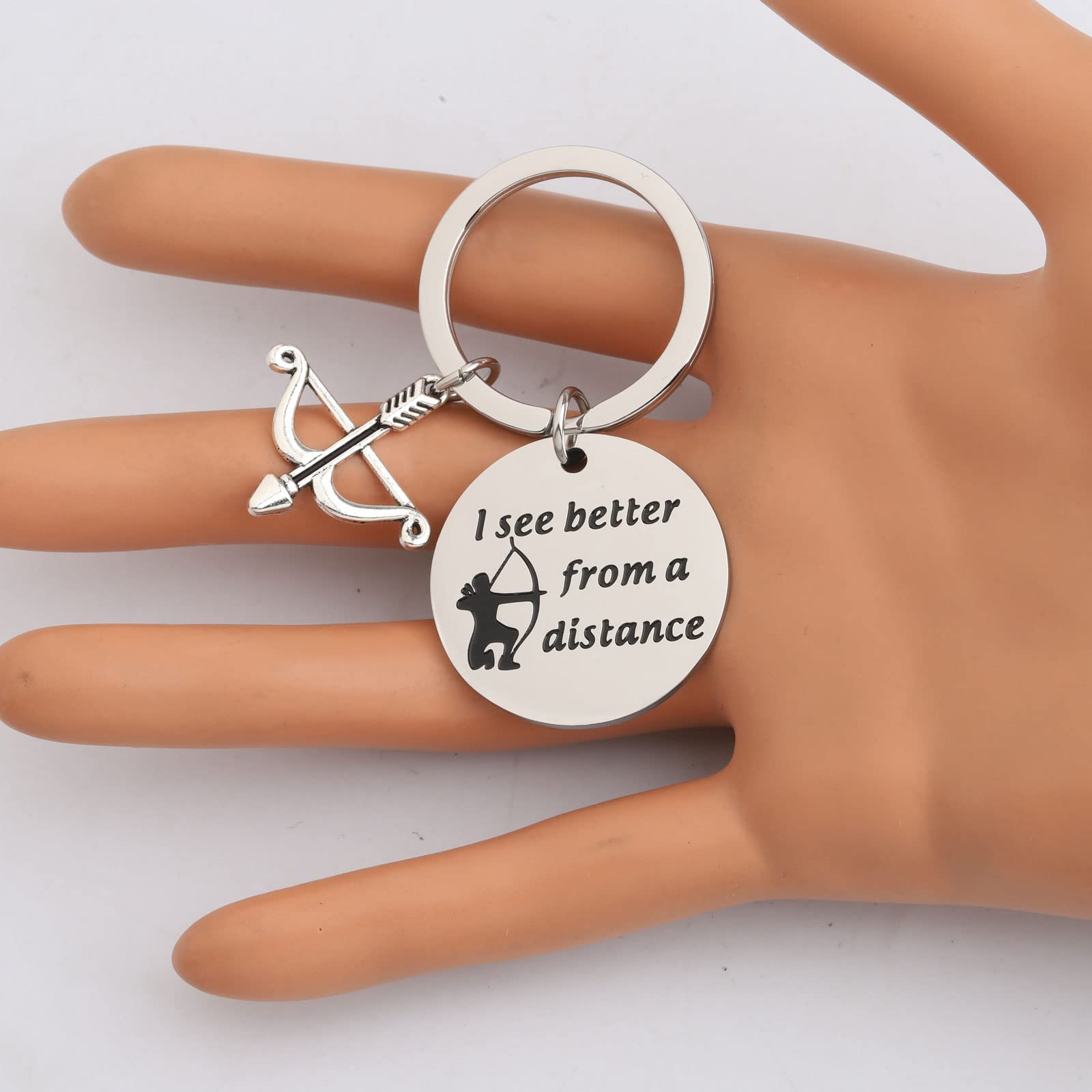 WSNANG Archer Keychain Archery Lover Gift I See Better From a Distance Bow And Arrow Keyring Archery Sport Player Gifts for Archery Team (SILVER)