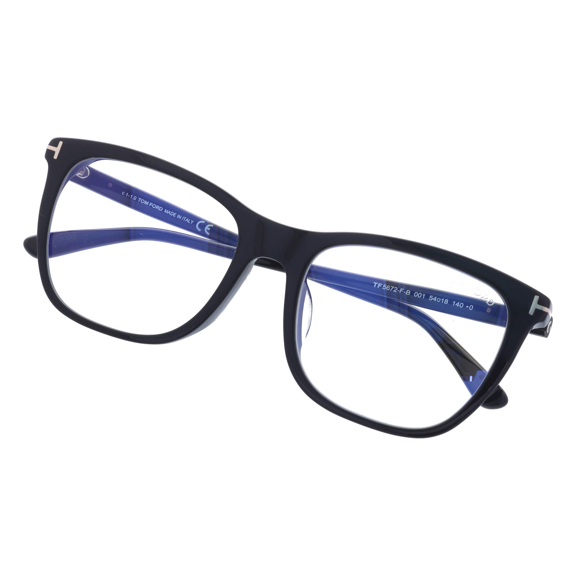 Tom Ford - FT5672-F-B Shiny Black/Clear Rectangular Women Eyeglasses - 54mm
