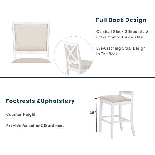 Prohon 5-Piece Dining Table Set for 4 with Irregular Dinertable,4 Upholstered Chairs with High-Back Cushioned and Double X-Shape Wood Legs,Counter Height Furniture for Small Place/Kitchen/Living Room