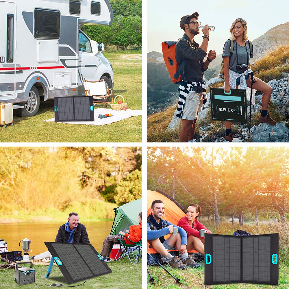 Renogy 50W Portable Solar Panel Charger Foldable Power Station Explorers, Generators, Smartphones, Tablets with USB Ports for Van, RV, E.Flex 50
