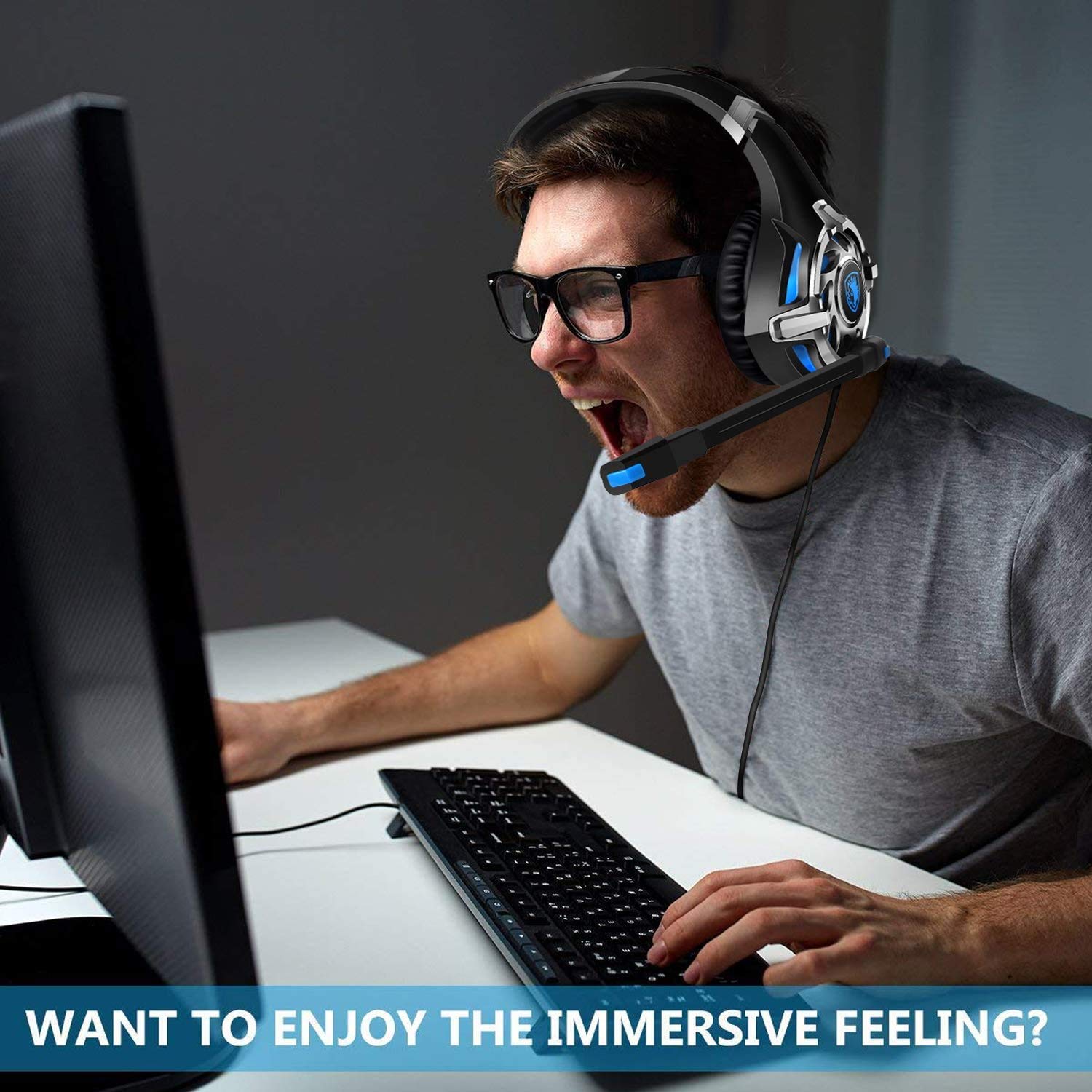 Stereo Gaming Headset,SADES Noise Cancelling 3.5mm Over-Ear Headphones with Microphone and Volume Control for PC Xbox One PS4 PS5 Laptop Mac Nintendo Games