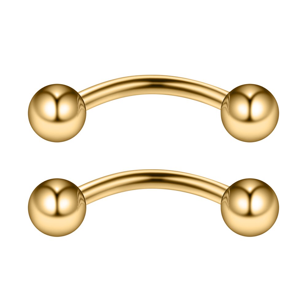 Ruifan 2PCS Eyebrow Piercing Jewelry Curved Barbell Snake Eyes Tongue Navel Belly Tragus Lip Ring 14g 14 gauge 12mm - Gold