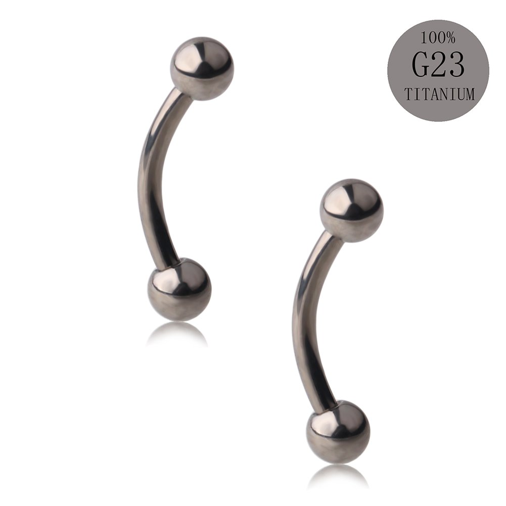 Ruifan 2PCS Titanium Eyebrow Tragus Lip Ring Piercing Jewelry Curved Barbell with Ball Kit 16g 16 gauge 8mm