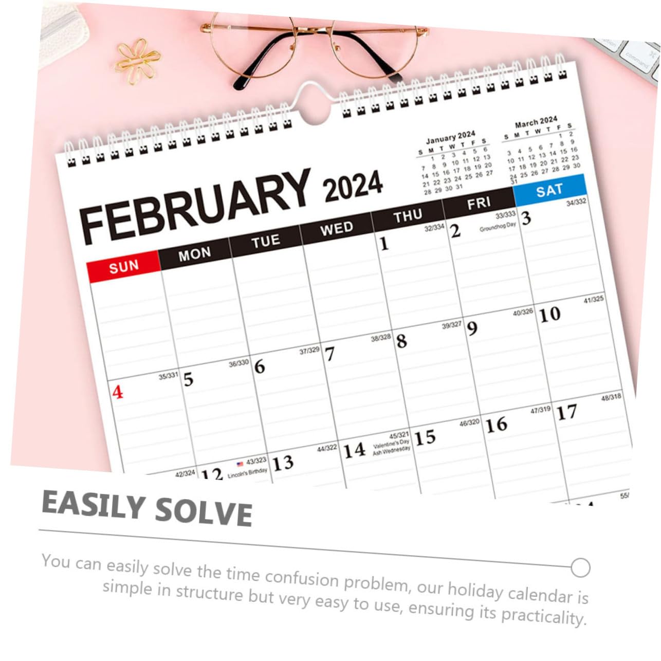 STOBOK Calendar wall s appointment hanging 2024-2025 monthly countdown daily use planning s office small wall Dating Paper simple style Wall Wall Calendar