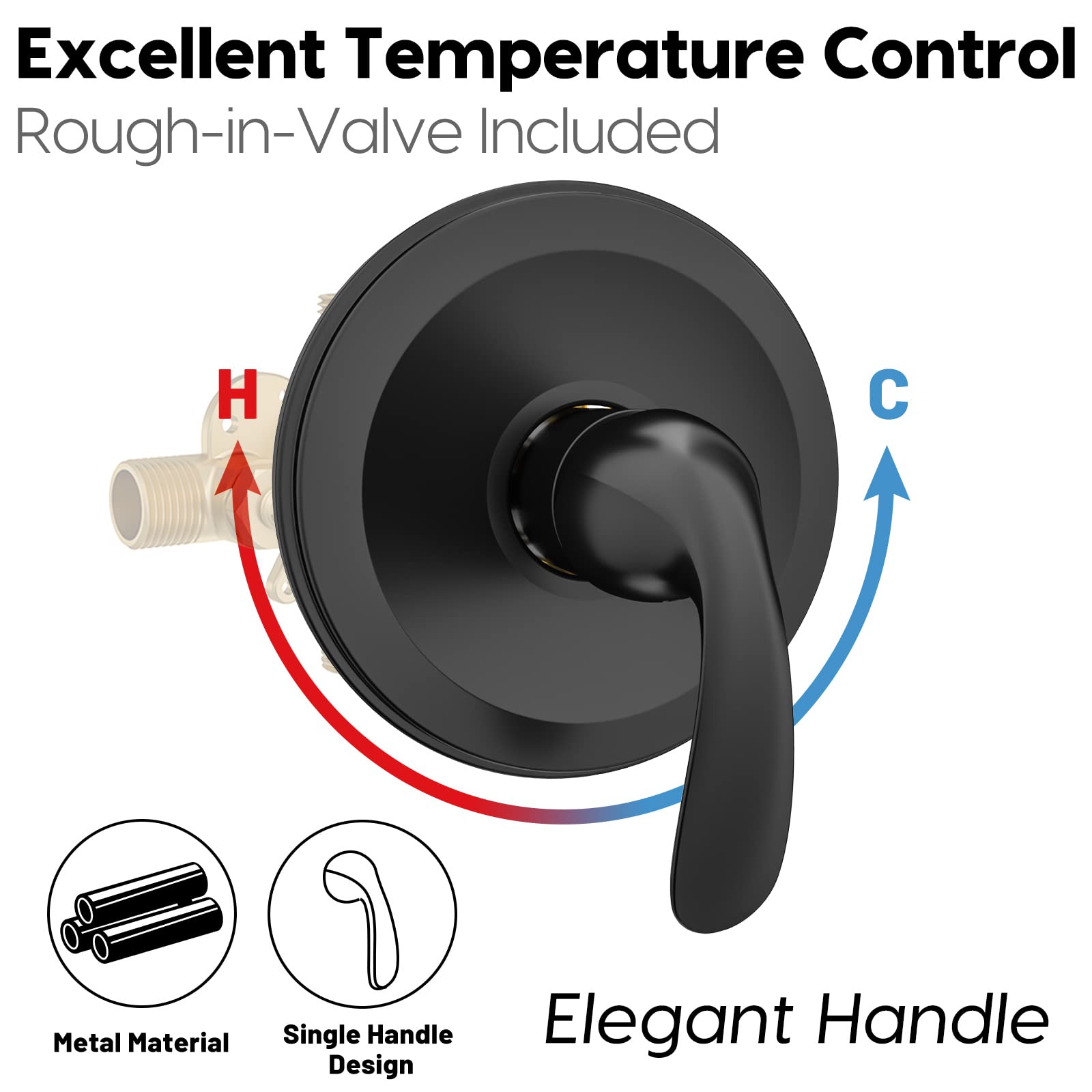 WRISIN Black Shower Faucet Set with Tub Spout (Valve Included), Black Shower Head and Handle Set, Bathtub Faucet Set with 4.7 Inch & 6 Setting Handheld