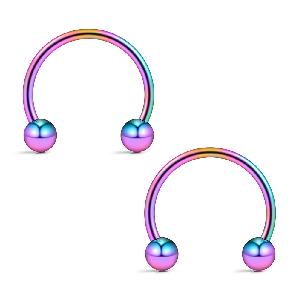 Ruifan 316L Surgical Steel CBR Horseshoe Circular Rings Nose Eyebrow Tragus Lip Ear Hoop Ring Piercing 20G 10MM 12PCS (Mix Color)