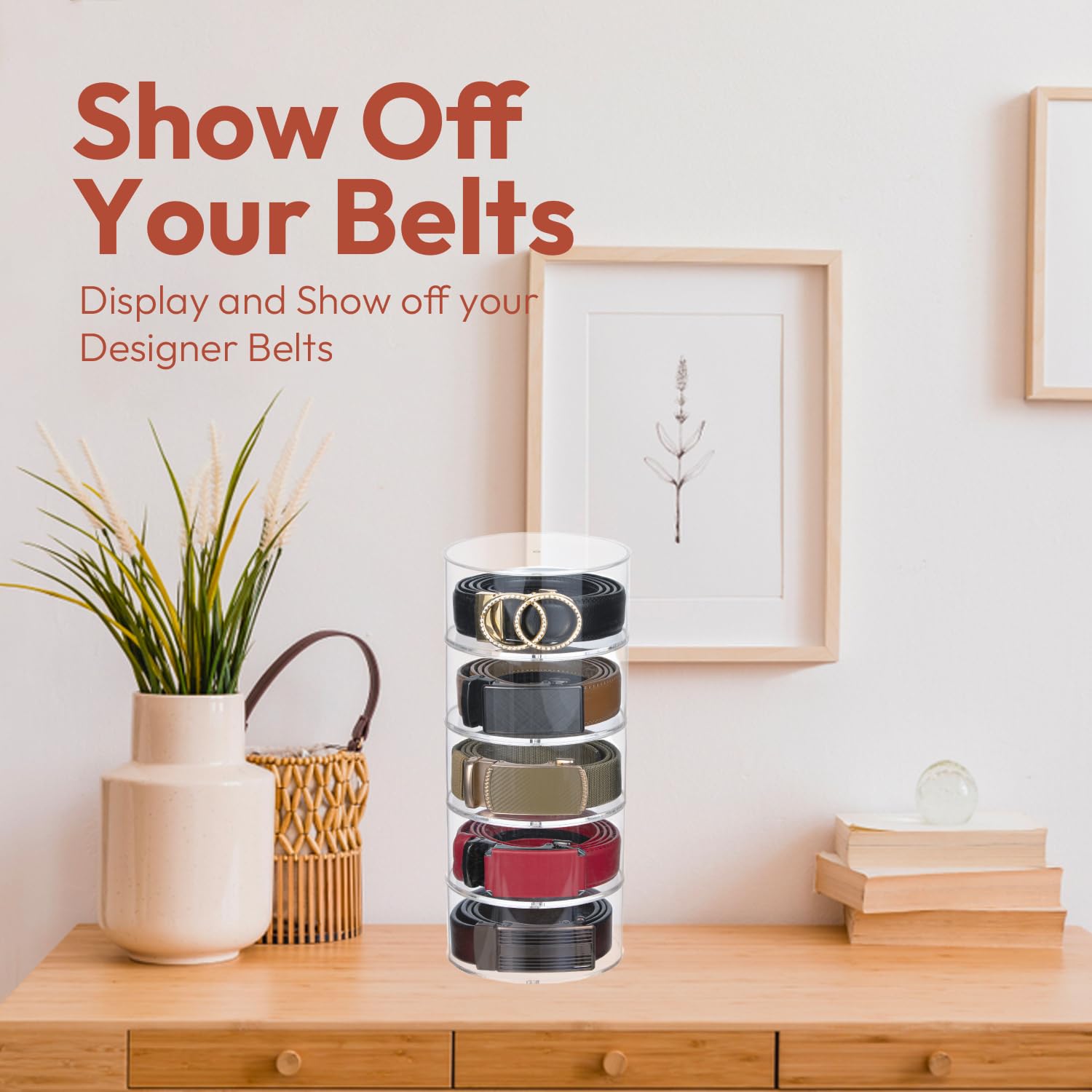 PROKTIK Acrylic Belt Organizer, 5 Layer Belt Holder, Belt Storage, Belt Organizer for Closet, Belt Display for Men and Women's Belts, Belt Organizer for Drawer, Display for Belts, Jewelry, Watch