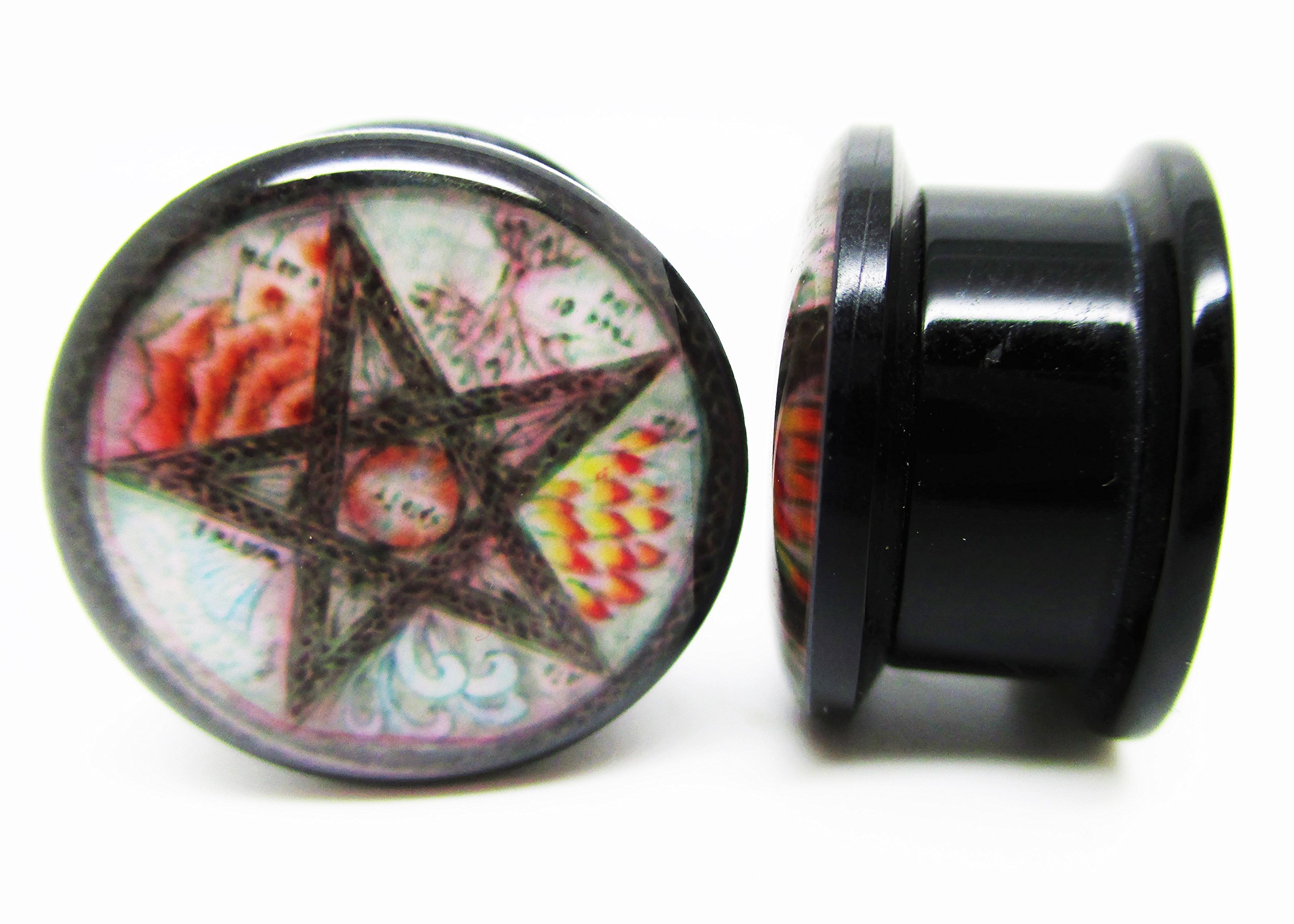 Pierced Republic Elemental Pentagram Ear Plugs - Acrylic Screw-On - 8 Sizes - *Pair* (0 Gauge (8mm))