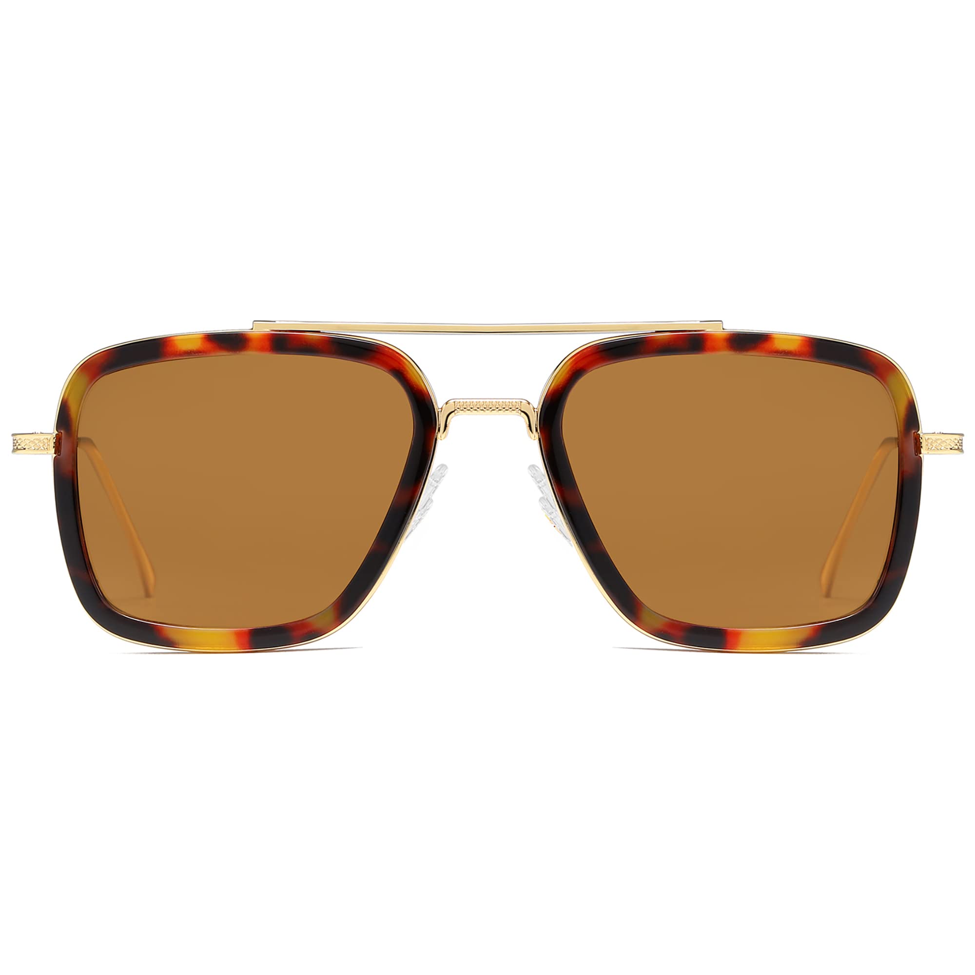 SOJOS Retro Square Polarized Sunglasses for Men Women Goggle Classic Alloy Frame HERO SJ1126 with Gold Frame/Tortoise Rim/Brown Lens