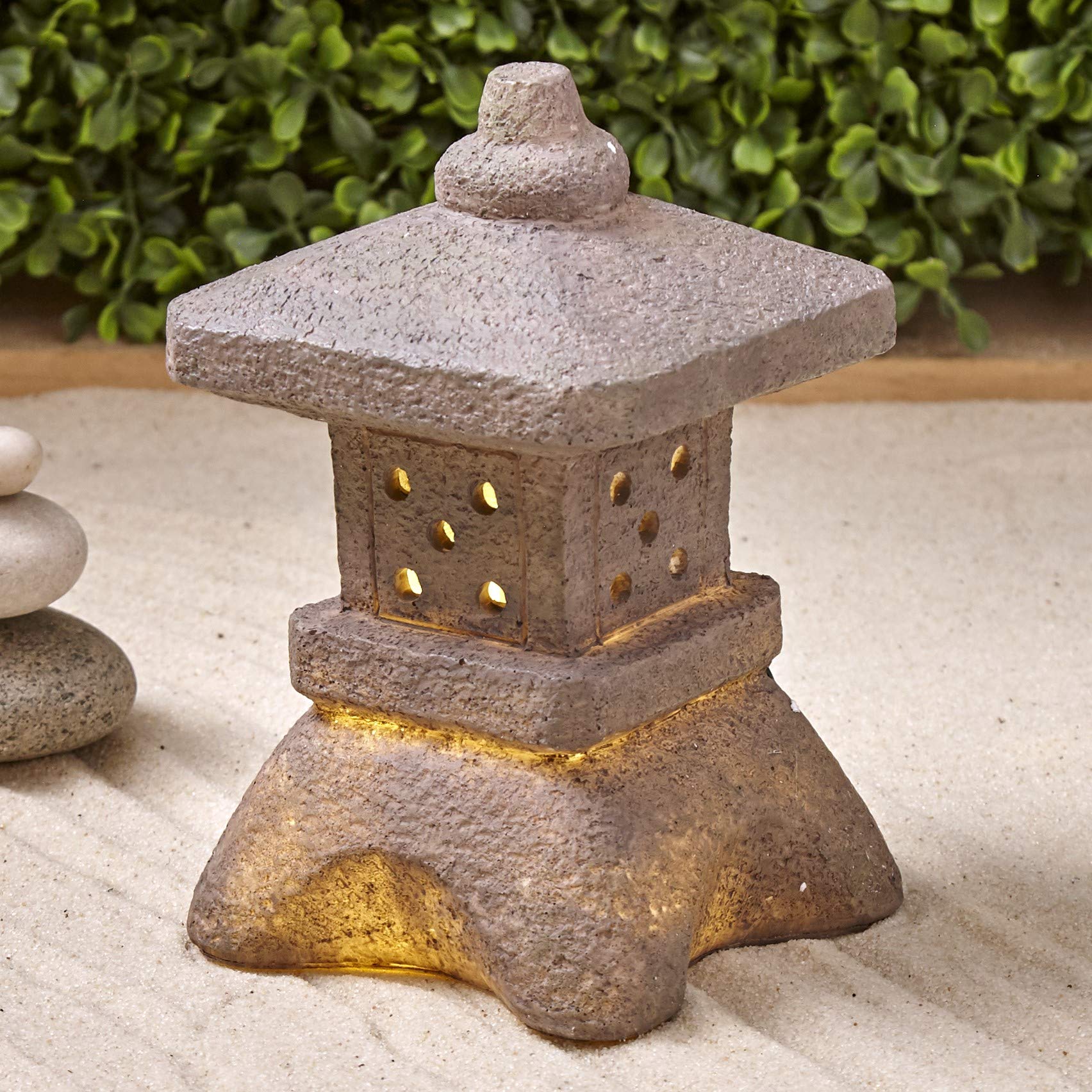 Serenity Solar Square Pagoda Garden Lantern - Lighted Landscape Accent