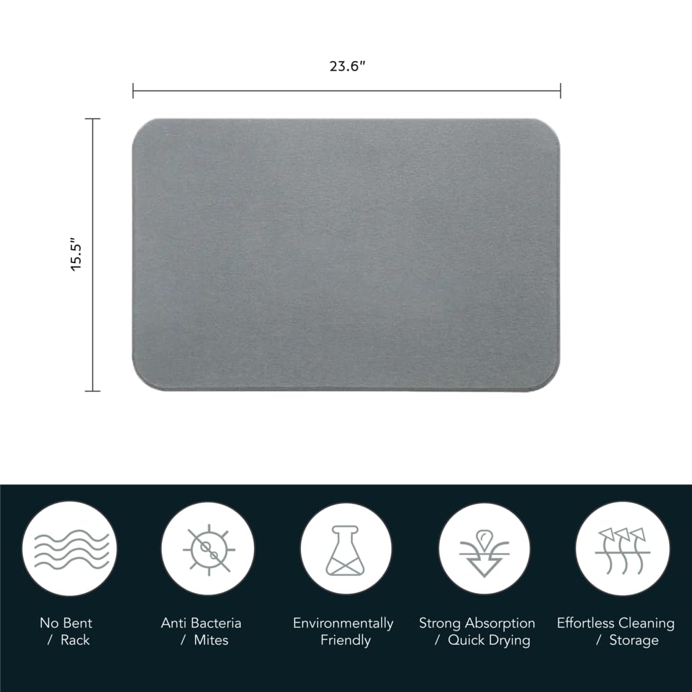Stone Bath Mats for Bathroom | Diatomaceous Earth Shower Mat | Water Absorbing Bathroom Stone Mat Quick Dry | Fast Drying Diatomite Stone Bath Mat | Easy to Clean 23.6 x 15.5(White)