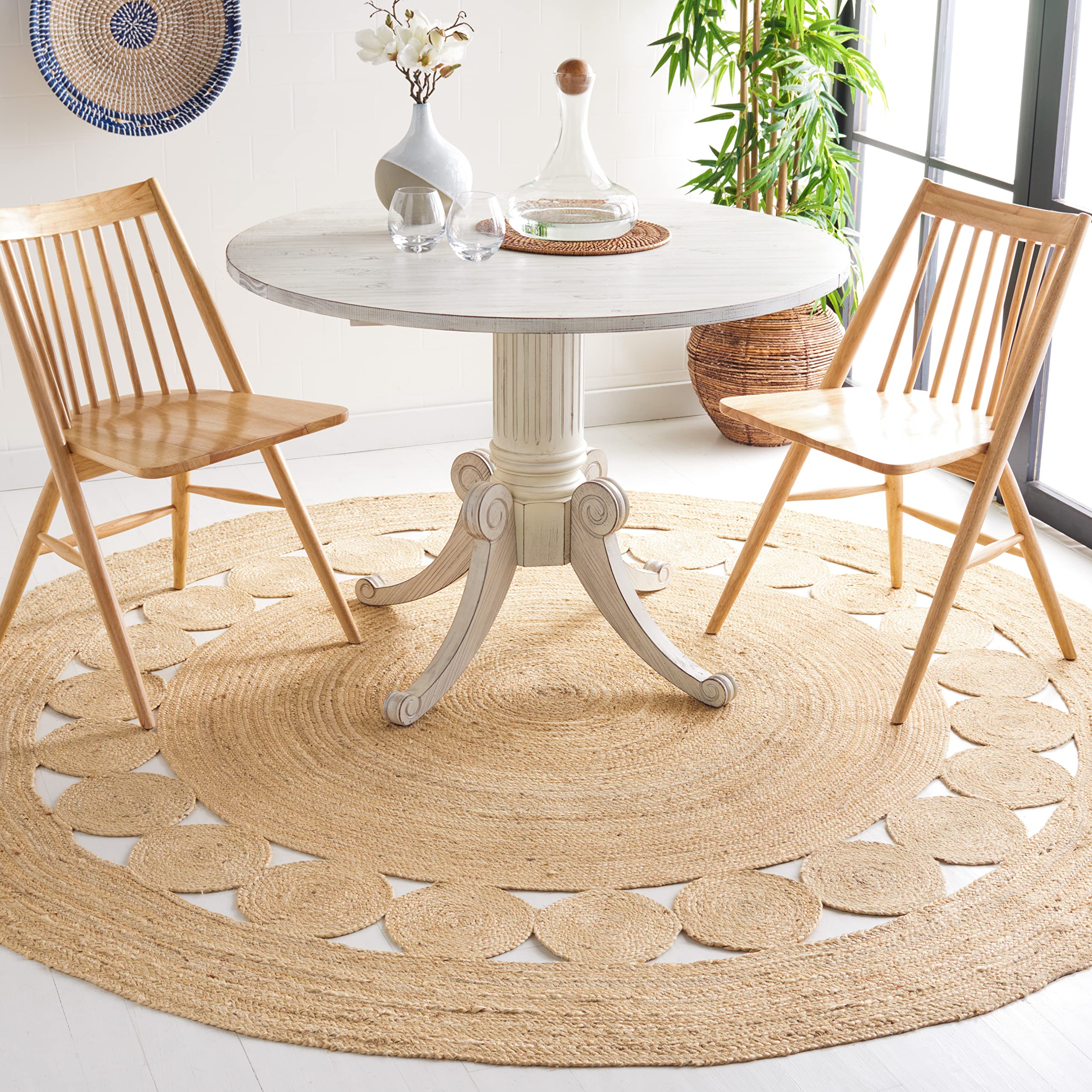 SAFAVIEH Natural Fiber Collection Area Rug - 8' Round, Ivory, Handmade Boho Charm Farmhouse Jute, Ideal for High Traffic Areas in Living Room, Bedroom (NF364B)