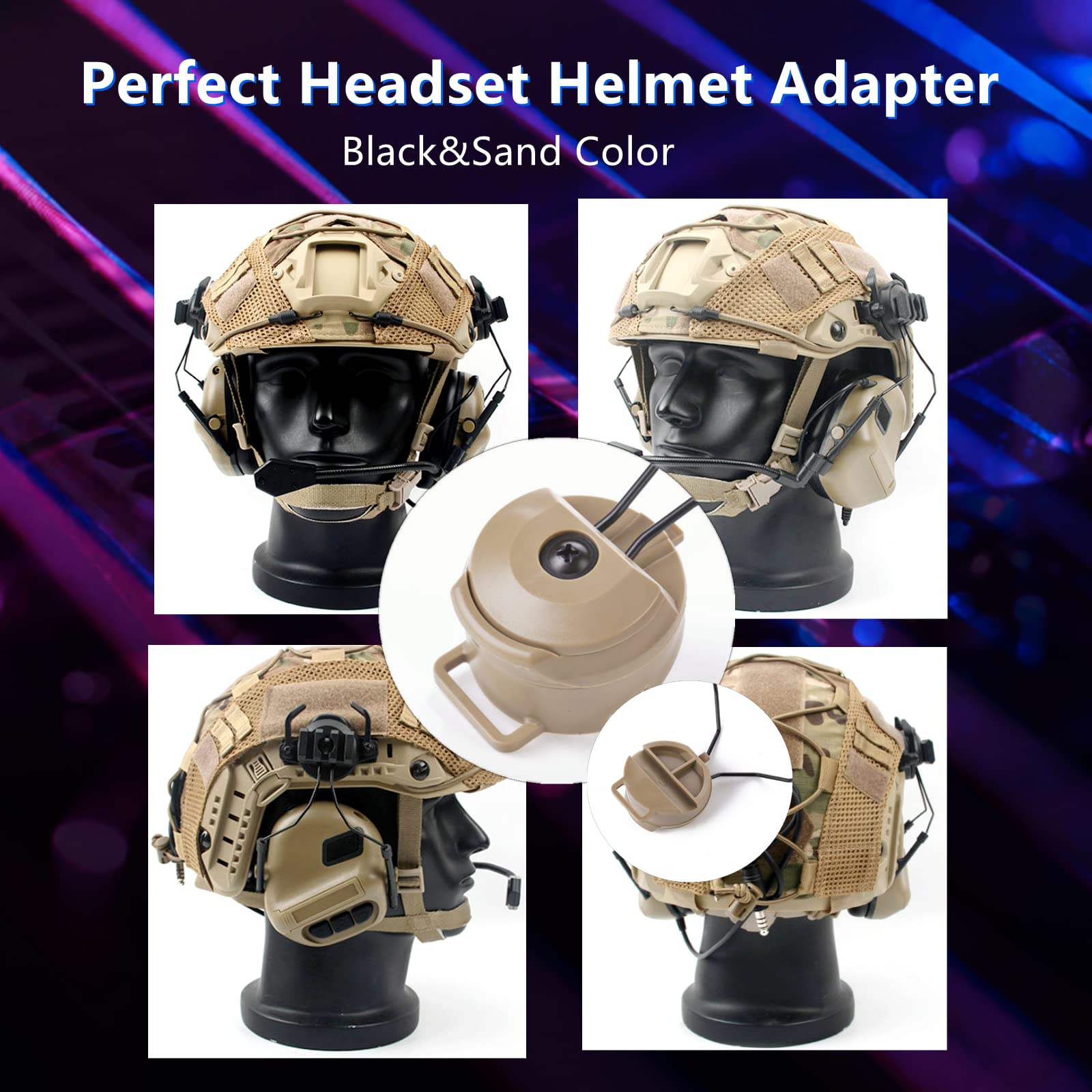 Xbgozly 1Pair Headset Helmet Adapter, Headphone Adapter Tactical Helmet Headset Rail Adaptor Suspension Headphones Bracket Hunting Earmuffs Support Left & Right Side for comtac (Sand color)