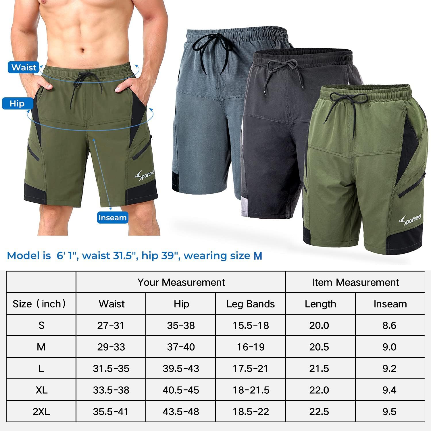 Sportneer Mens Mountain Bike Shorts - 3D Padding MTB Cycling Shorts for Men with Liner and Loose Fit (Medium, Grey)