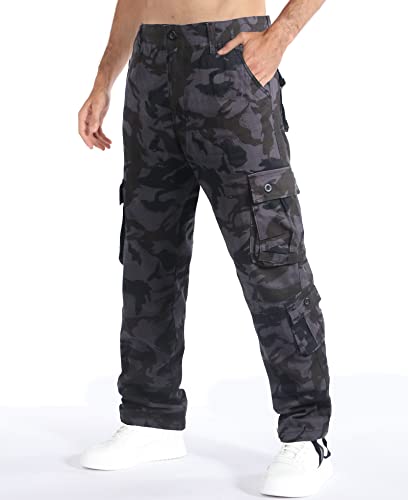 zeetoo Mens Relaxed-Fit Cargo Pants Multi Pocket Military Camo Combat Work Pants #03 Black 38