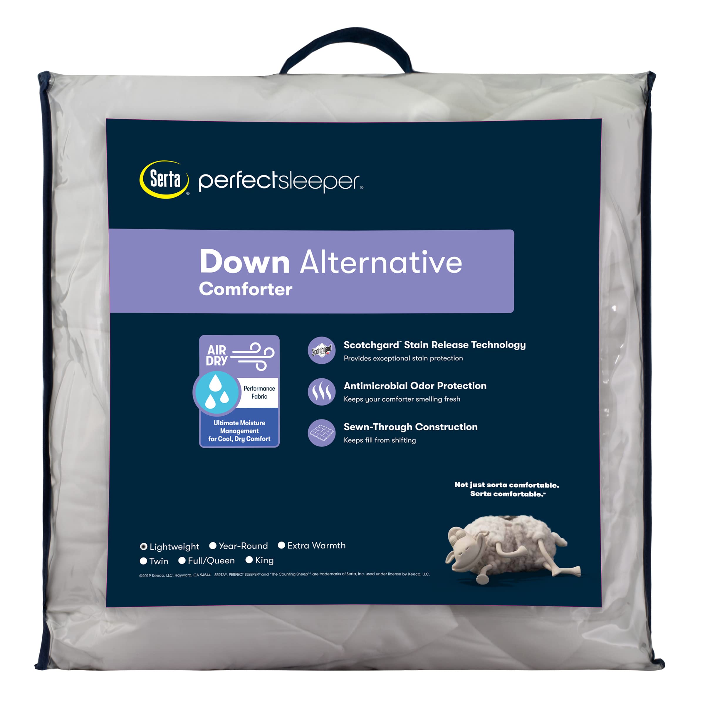 Serta Air Dry Lightweight Quilt-Stitched Microfiber Fill Down Alternative Comforter, King, White